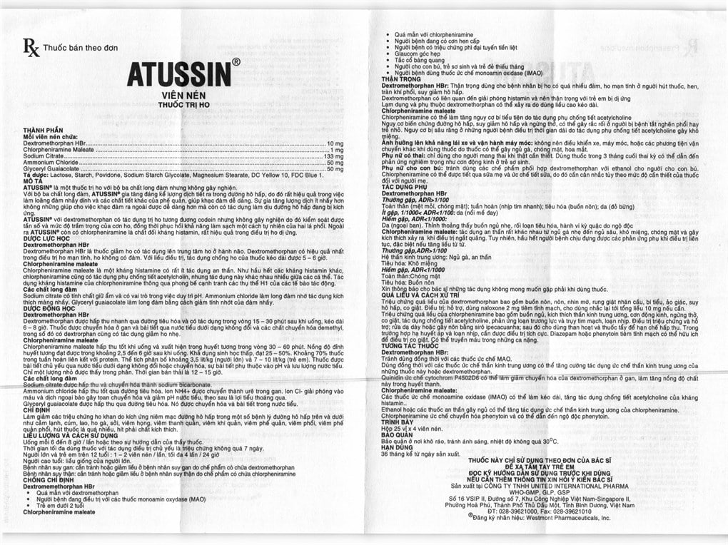 Thuốc trị ho Atussin: Cách dùng và lưu ý khi sử dụng