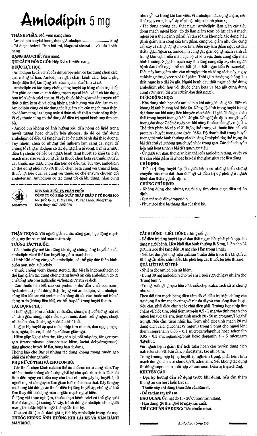 Amlodipin Domesco là thuốc gì? Công dụng, cách dùng và lưu ý khi dùng ...