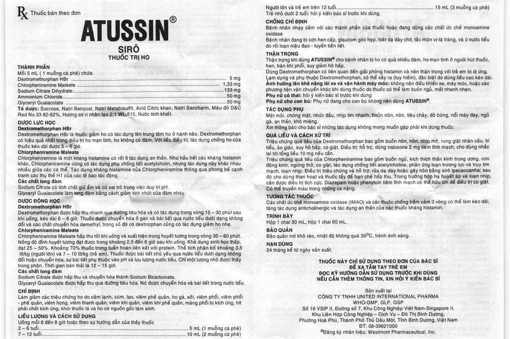 Thuốc trị ho Atussin: Cách dùng và lưu ý khi sử dụng