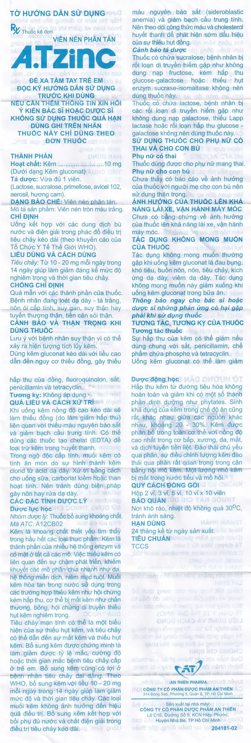 A.t Zinc là thuốc gì? Công dụng, cách dùng và lưu ý khi dùng