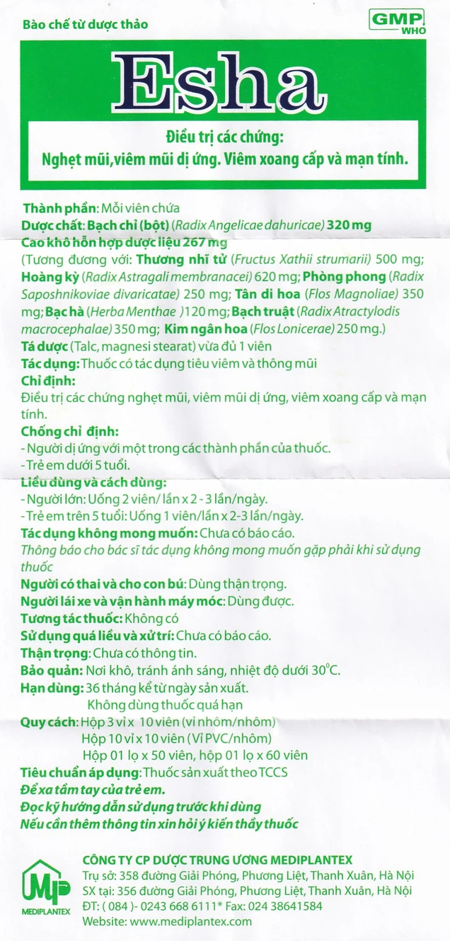 Esha là thuốc gì? Công dụng, cách dùng và lưu ý khi sử dụng